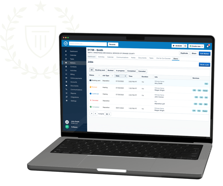 Steno's Clio Integration | Easily book court reporting services Steno's Clio Integration | Easily book court reporting services